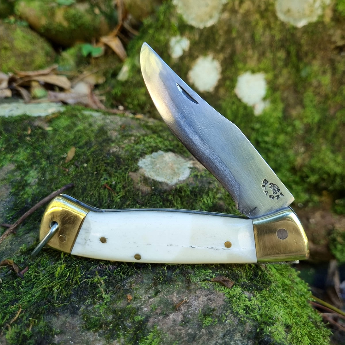 Canivete HR estilo clássico com cabo em osso e lâmina aço inox